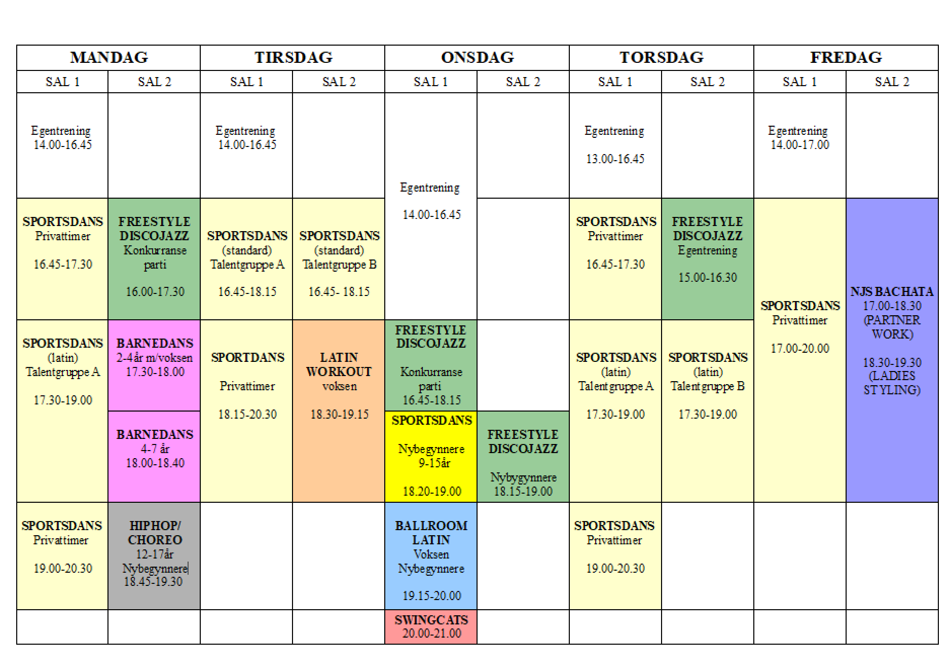 Ukeplan - Nord-Jæren Sportsdanseklubb