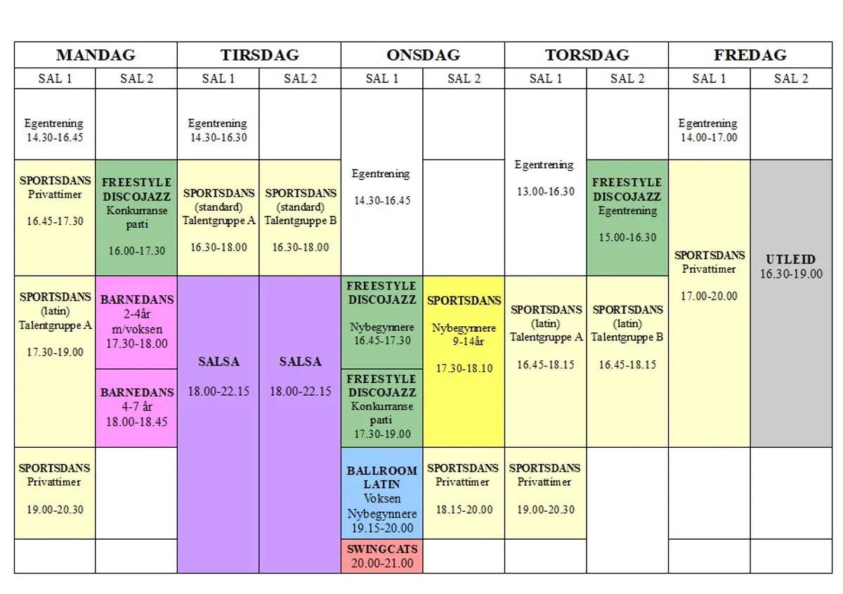 Ukeplan - Nord-Jæren Sportsdanseklubb